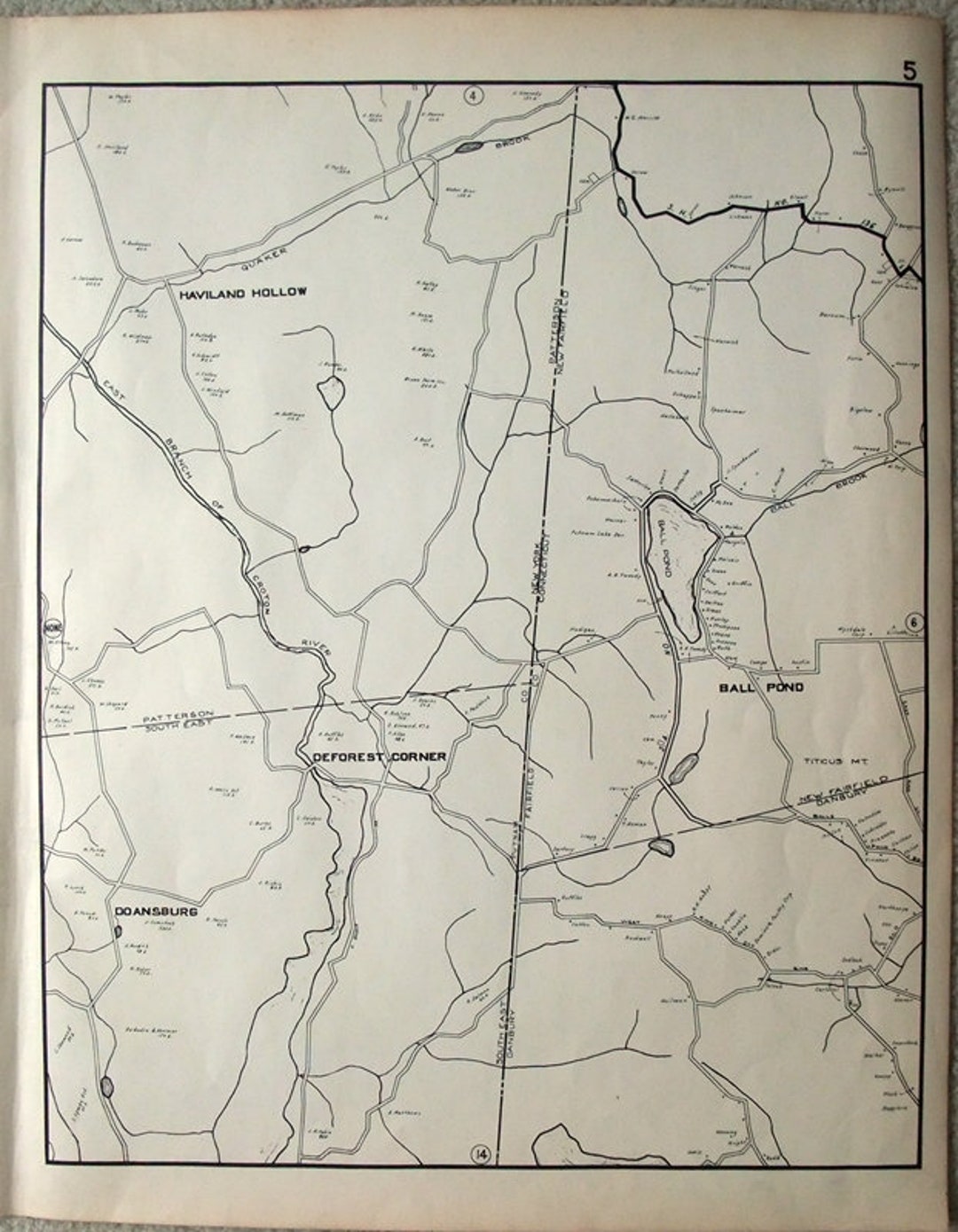 Ball Pond CT & Putnam Lake, NY - Large Original 1931 Map by Dolph and ...