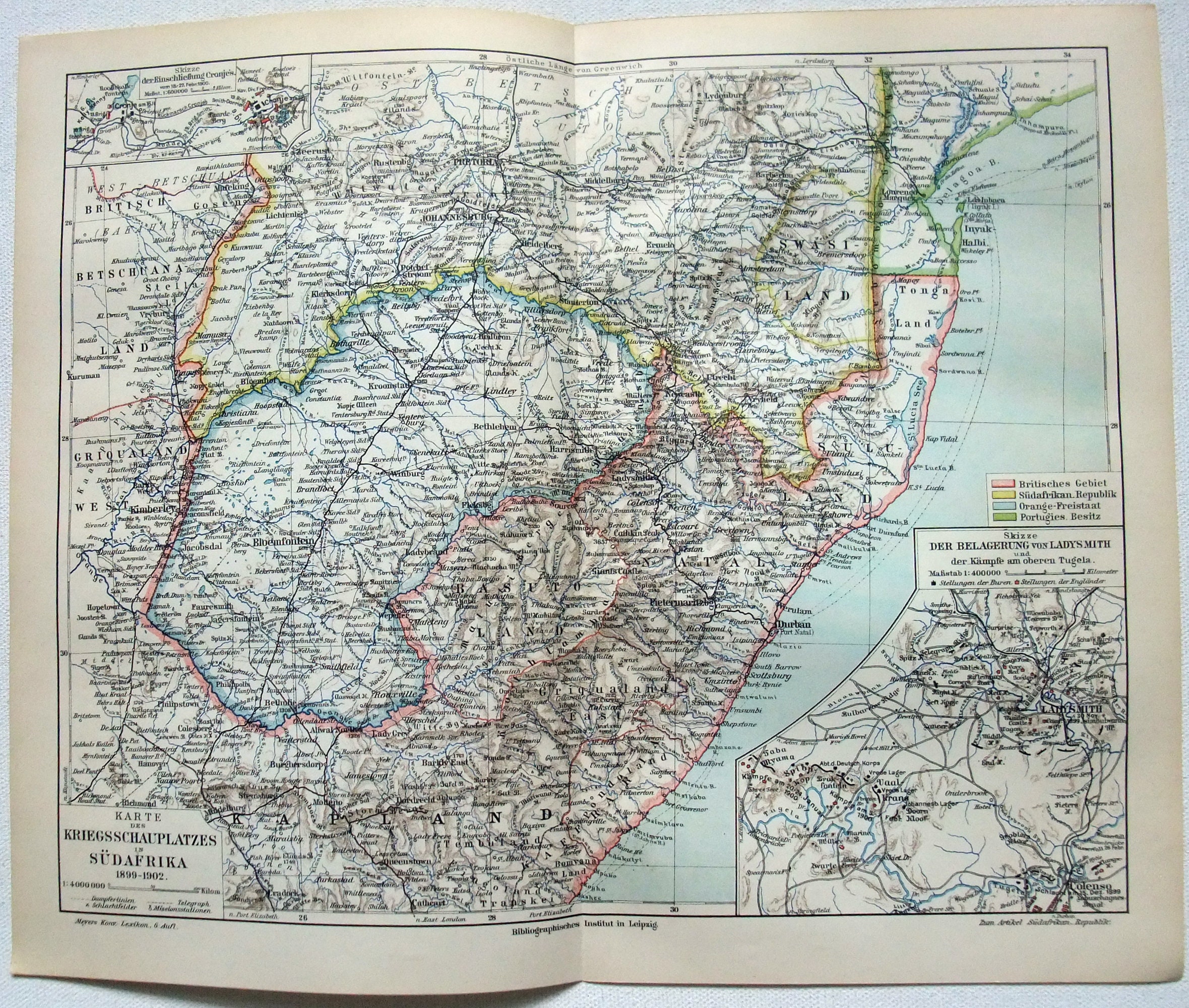Original Map of the South African Wars 1899-1902 by Meyers. Antique ...