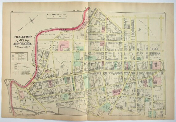 Large Original 1876 Map of Southern Parts of the Frankford - Etsy
