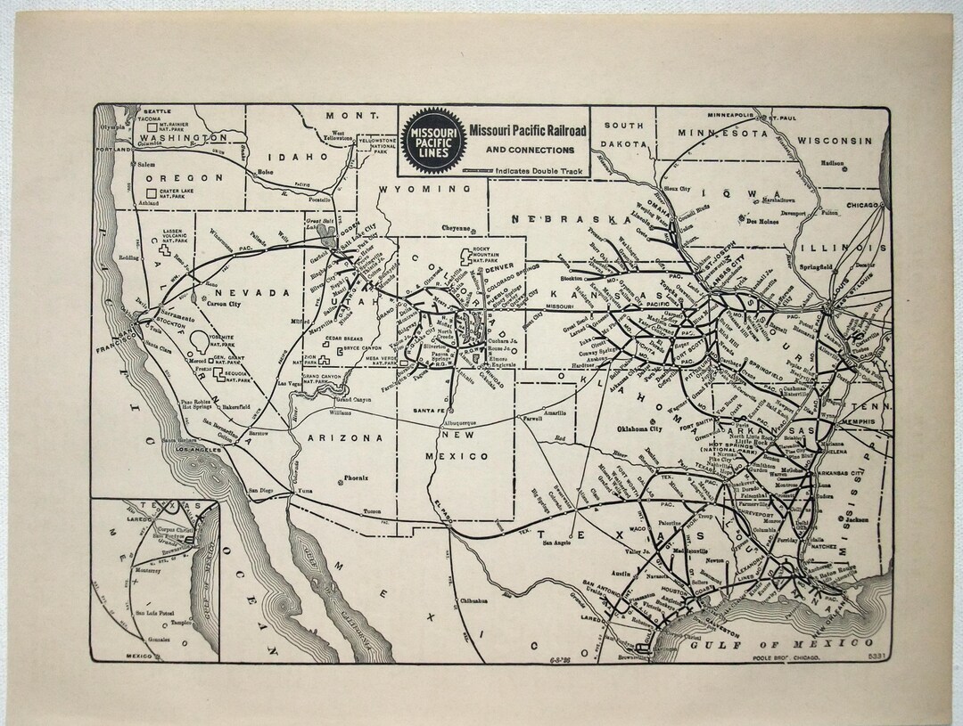 Missouri Pacific Railroad - Original 1926 System Map by Poole Brothers ...