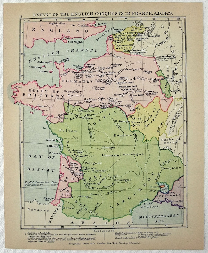Vintage Map of English Conquests in France, 1905 - Etsy