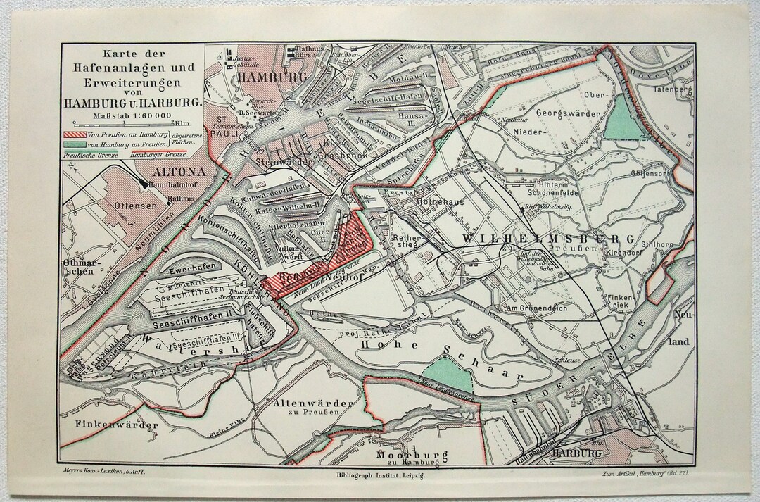 Port of Hamburg, Germany - Original 1912 Map by Meyers. Antique - Etsy