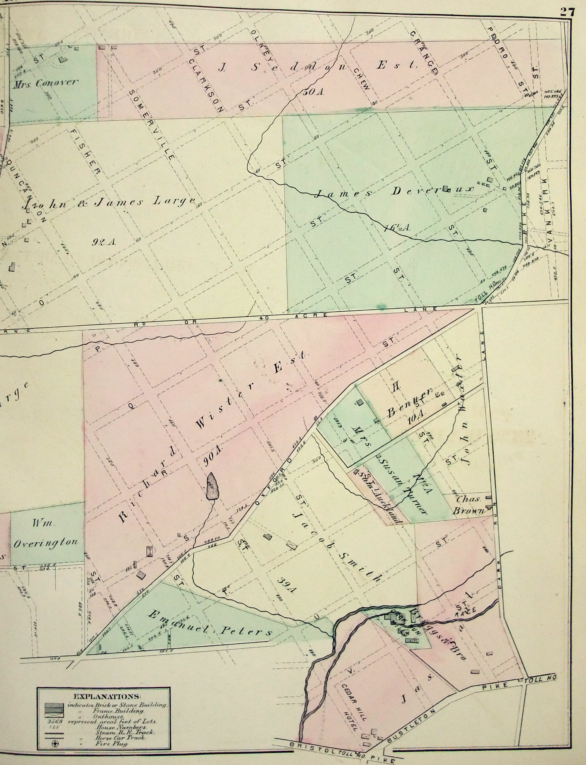 Large Original 1876 Map of the Lawncrest & Frankford Section of ...