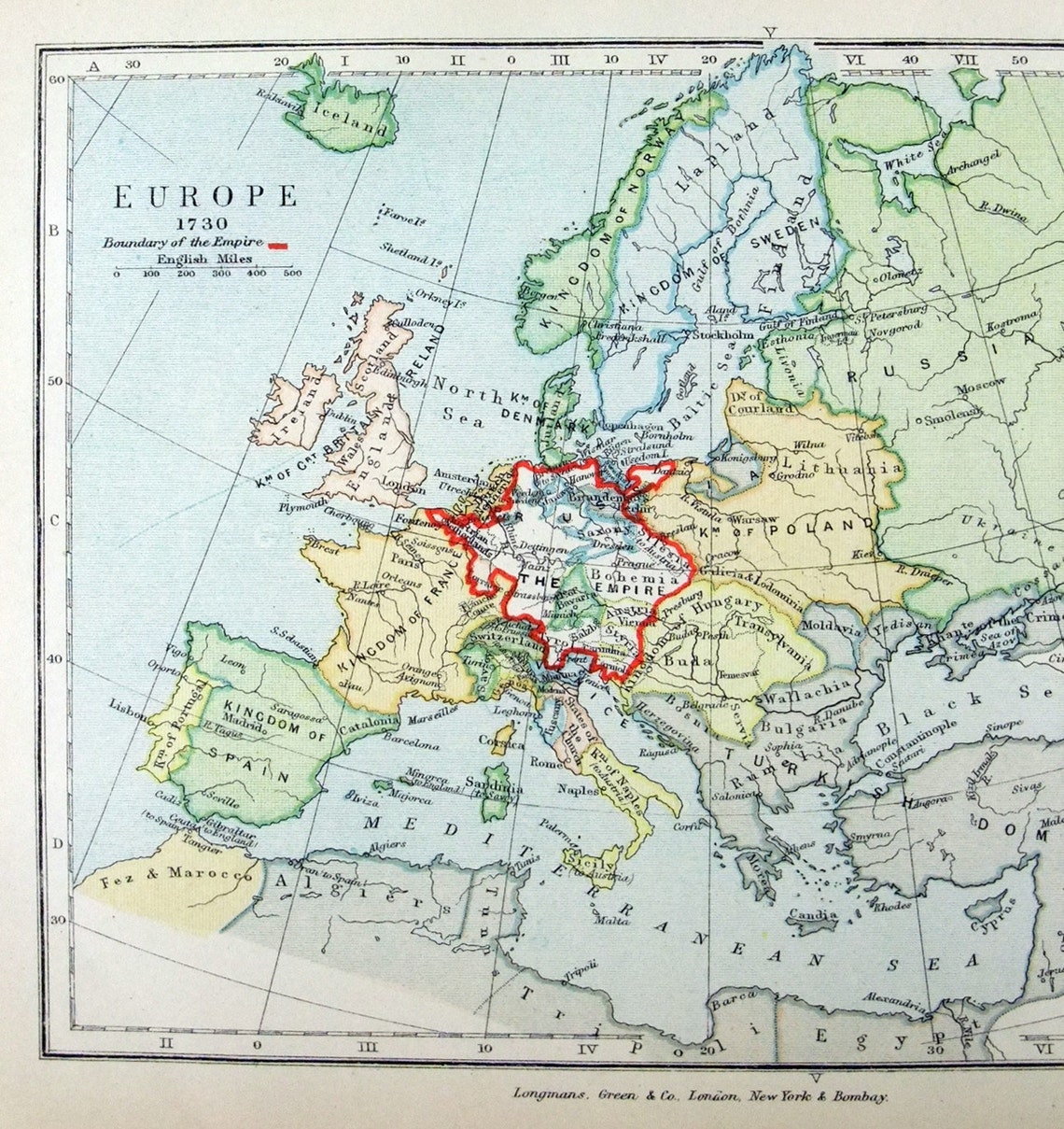 Vintage Map of Central Europe in 1730 Published by Longmans | Etsy