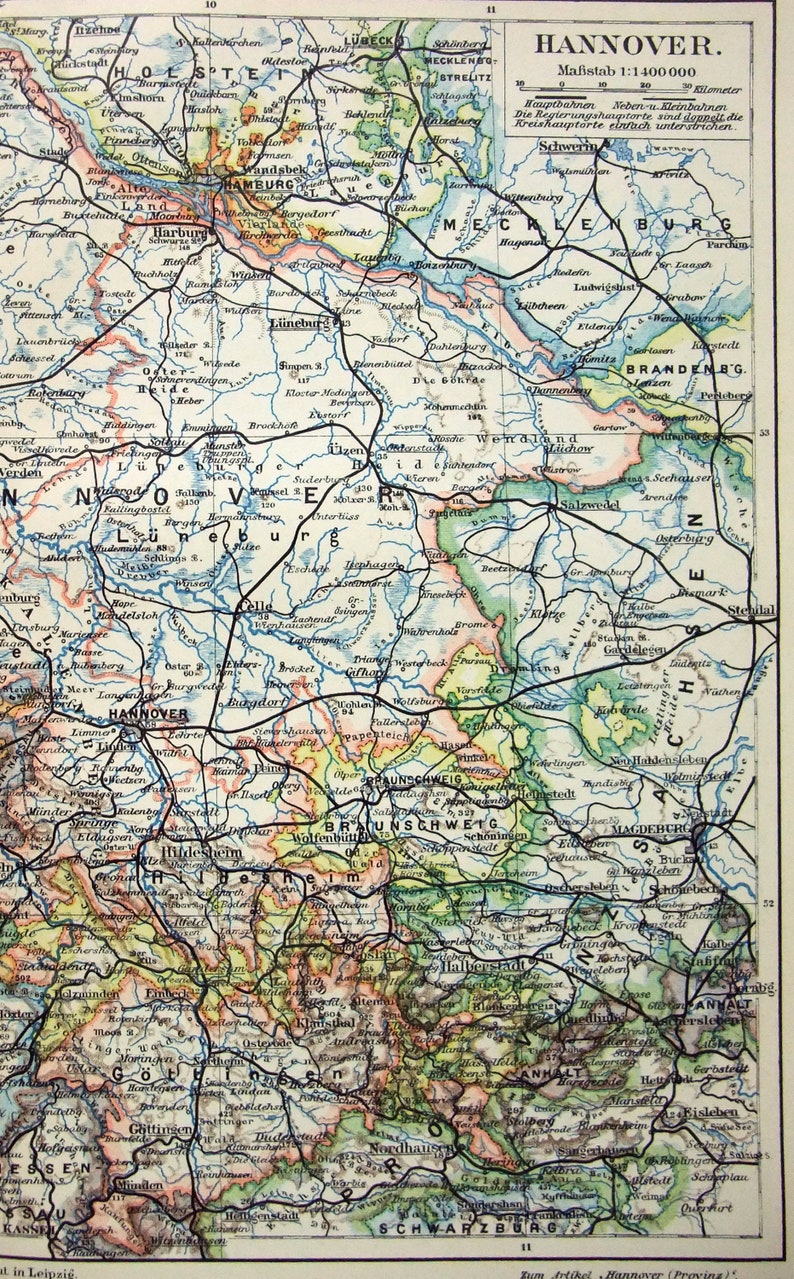 Original 1906 Map of Hanover Province Germany by Meyers. - Etsy