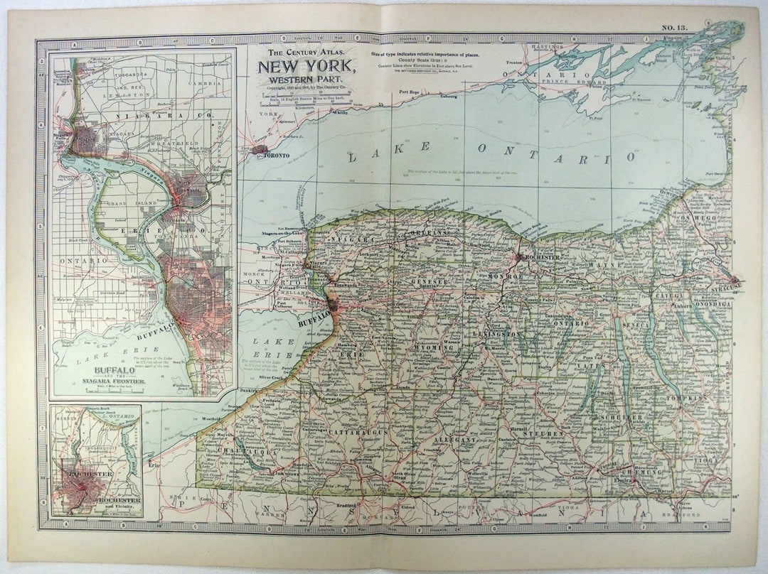Original 1902 Map of Western New York by the Century Company. Antique ...