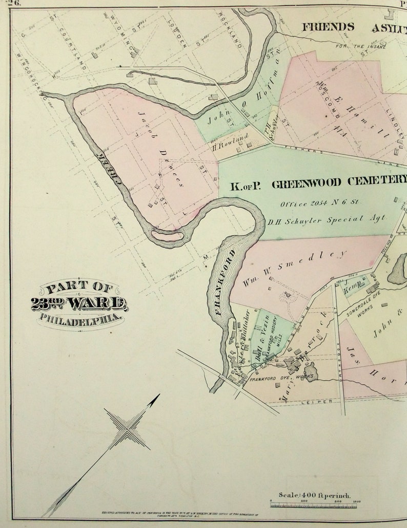 Large Original 1876 Map of the Lawncrest & Frankford Section of ...