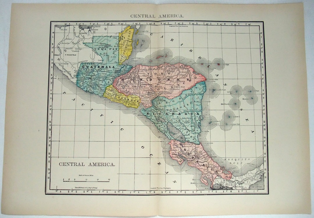 Central America - Original 1895 Map by Rand Mcnally - Etsy