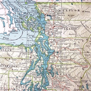 Original 1902 Map of Washington State by the Century Company. Antique ...