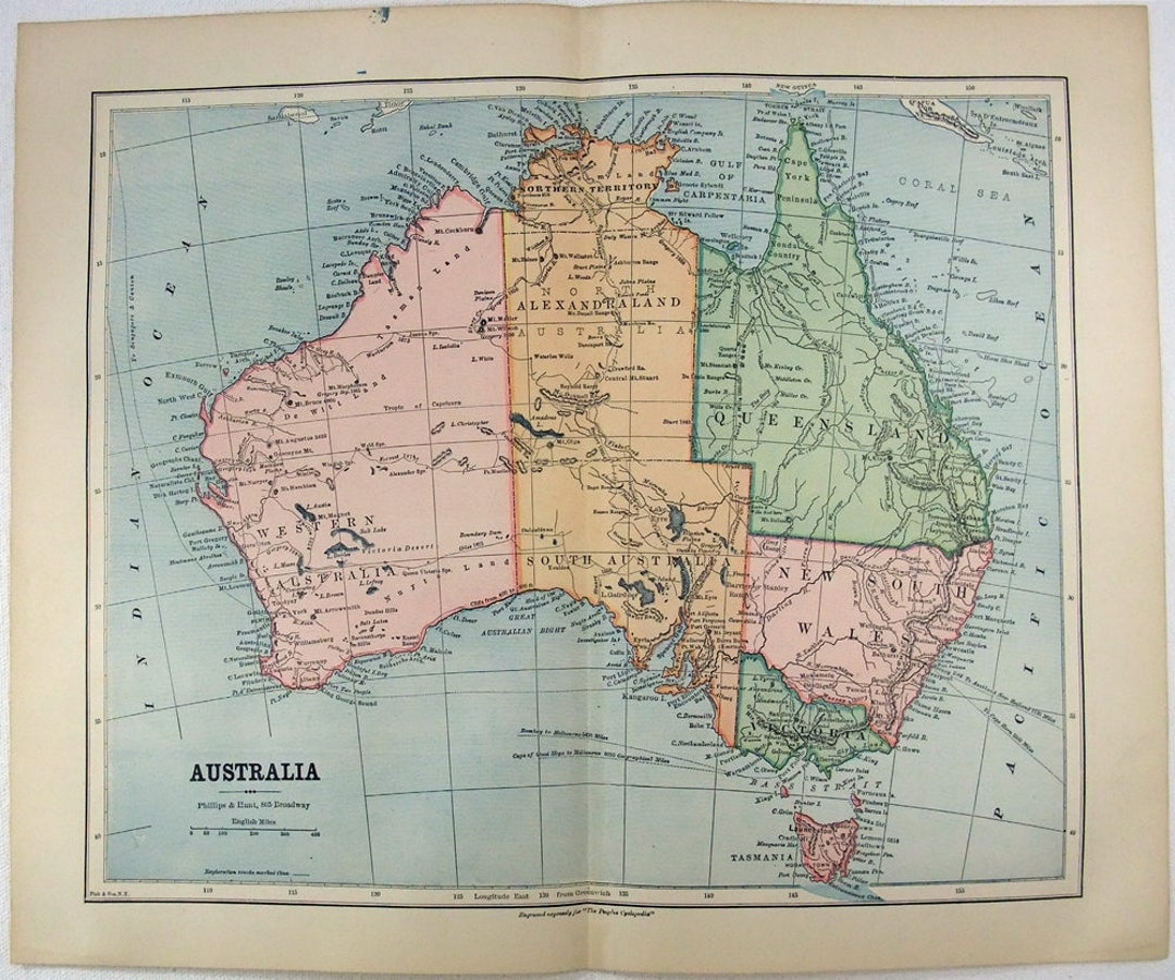 Australia - Original 1881 Map by Phillips & Hunt. Antique Original - Etsy