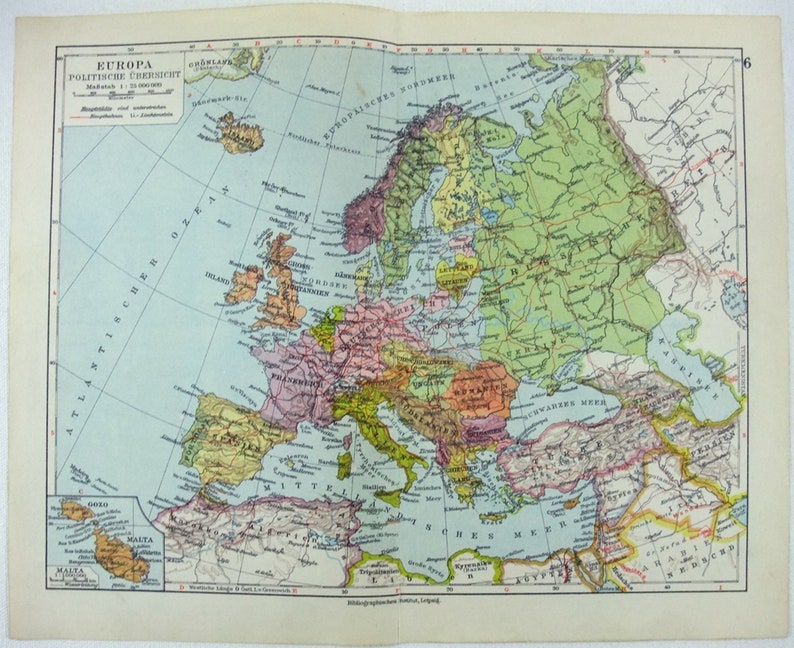 Europe - Original 1931 German Language Map by Meyers, Vintage - Etsy