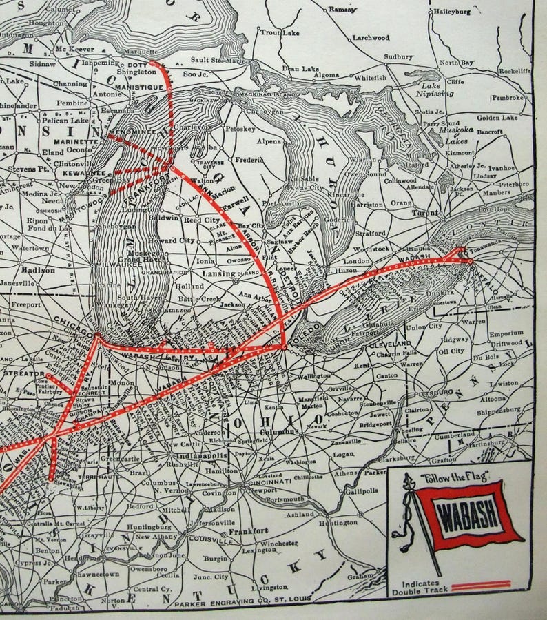 Wabash Railroad - Original 1939 Route Map. Vintage Railway - Etsy