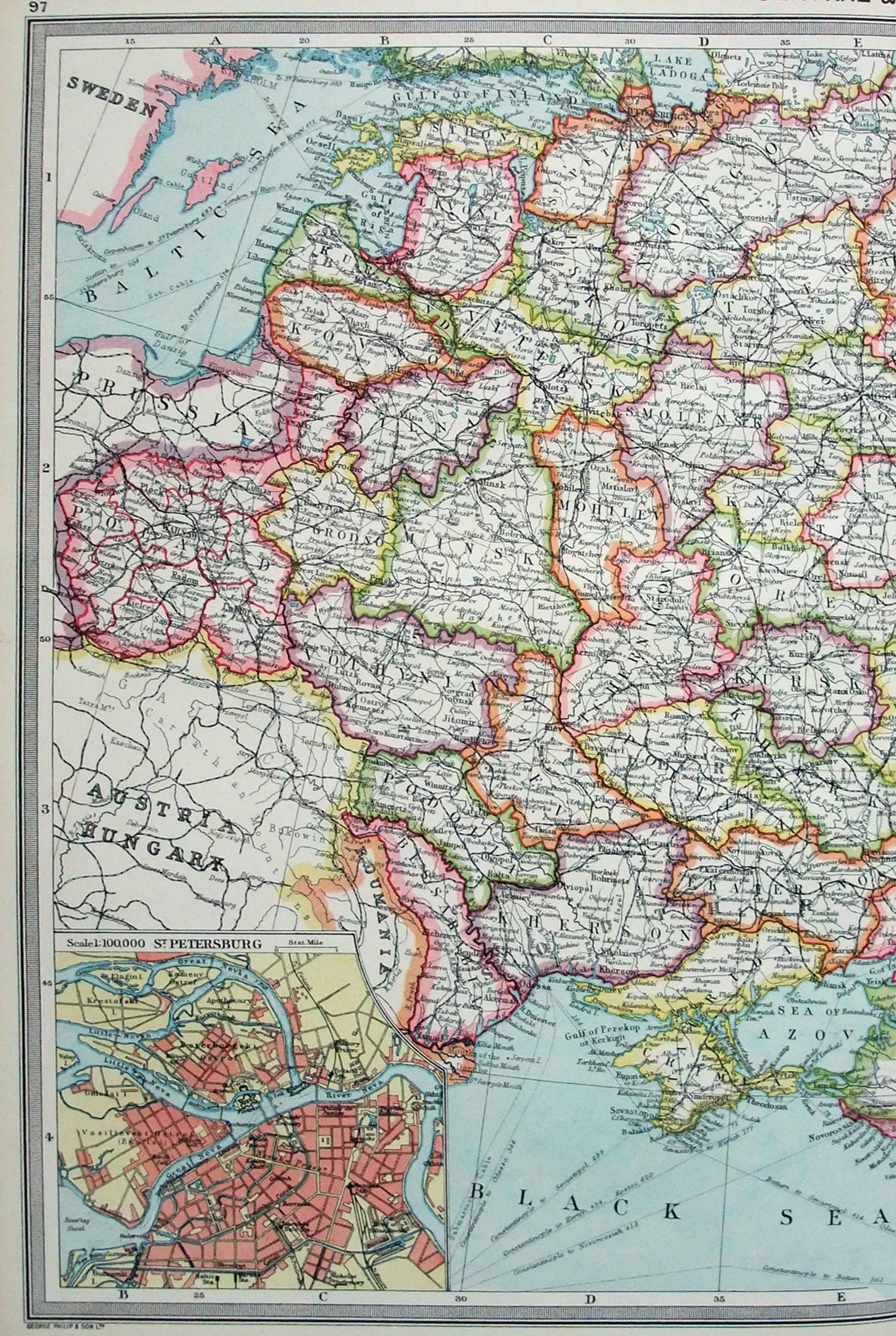 Central and Southern Russia - Original Map C1907 by George Philip ...