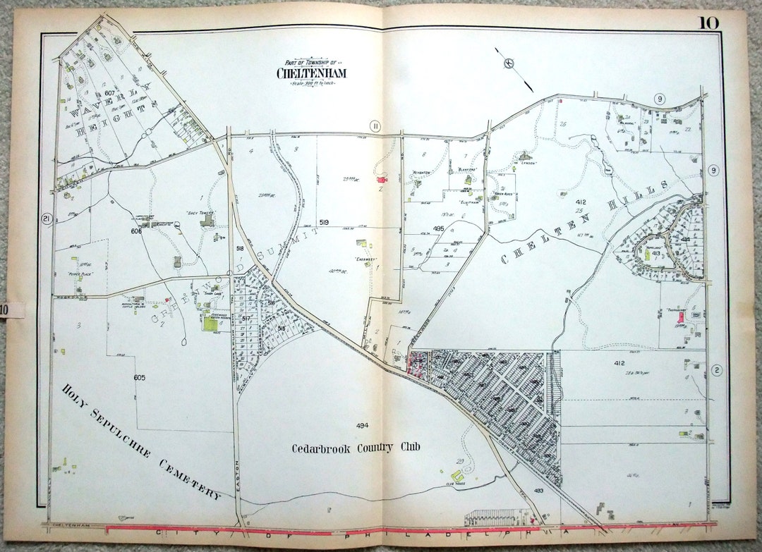 Large Original 1927 Map of Part of Glenside & Wyncote, Cheltenham ...