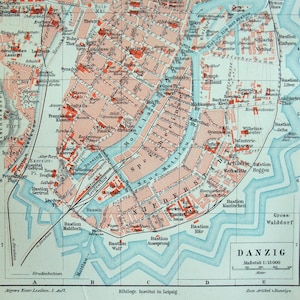 Danzig - Original 1894 City Map by Meyers. Antique Original Map - Etsy