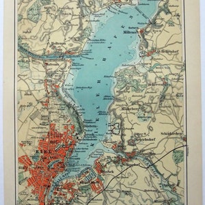Kiel Harbor, Germany Original 1906 City Map by Meyers. Kieler Hafen ...
