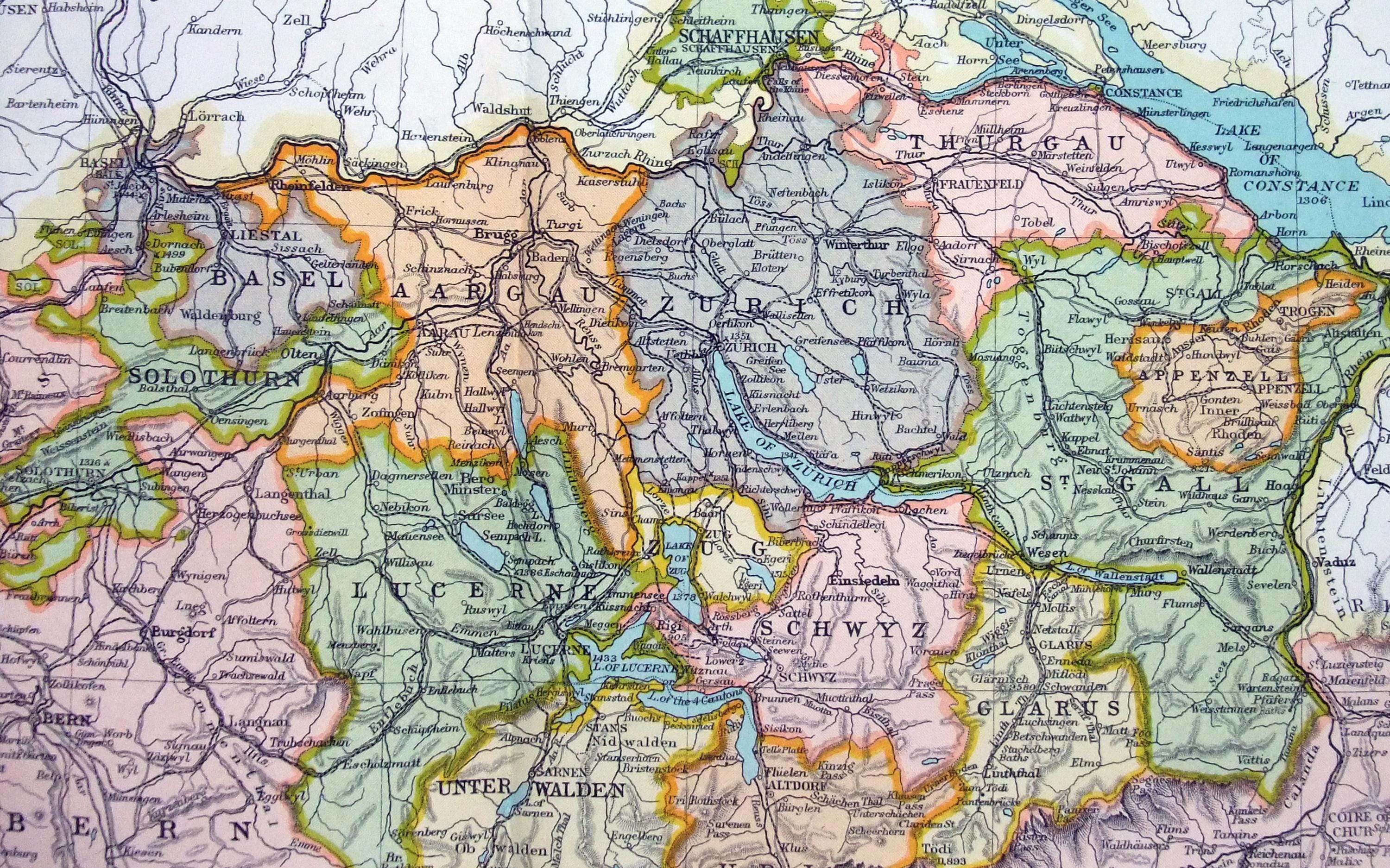 Switzerland - Original Map by John Bartholomew Circa 1898. Antique ...