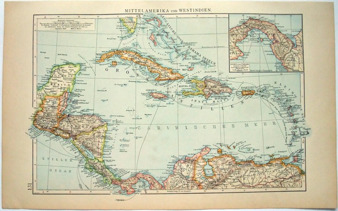 Central America & the Caribbean: Original 1896 Map by Velhagen - Etsy