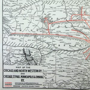 Original 1933 Map of the Chicago and North Western and the Chicago, St. Paul, Minneapolis ...