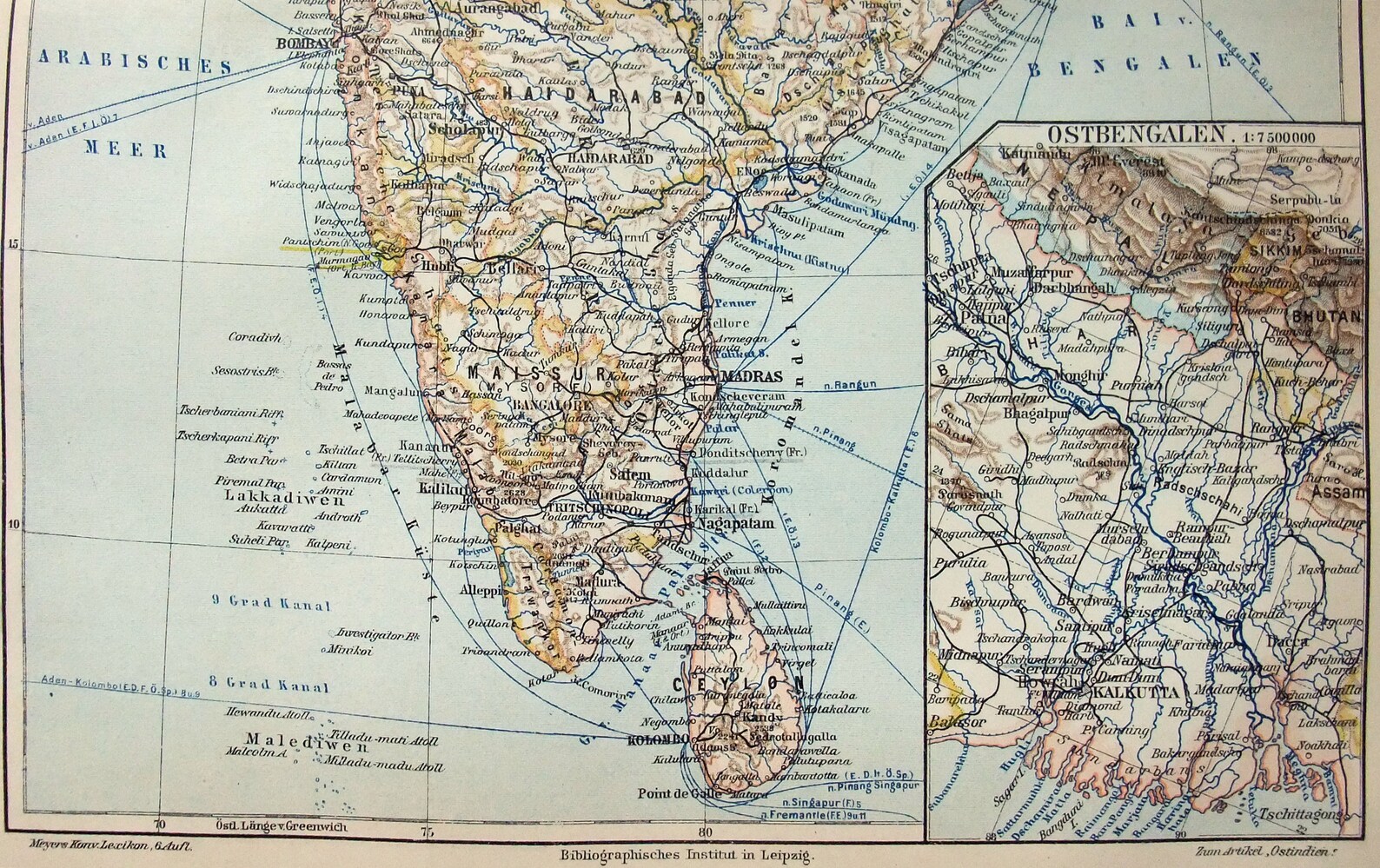 Original 1908 Map of India During the Colonial Era by Meyers. Antique ...