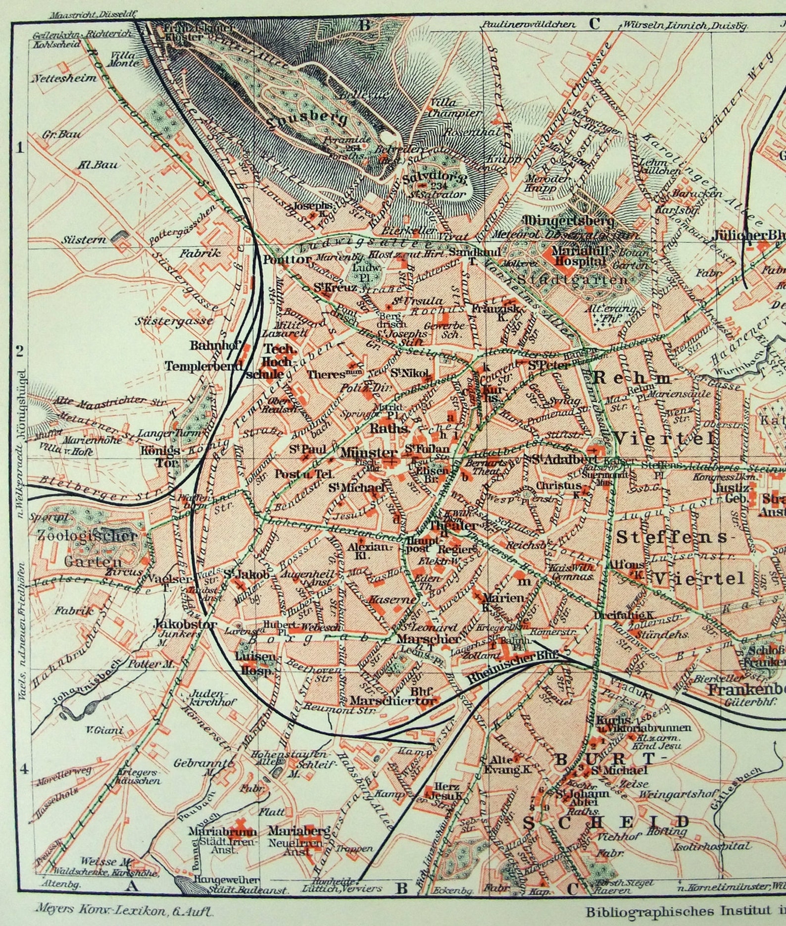 Aachen Germany Original 1906 City Map by Meyers - Etsy