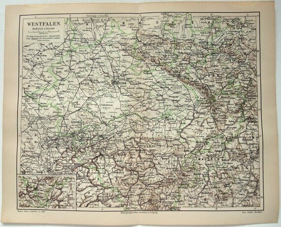 Original 1908 Map of Westphalia Germany by Meyers. Westfalen | Etsy