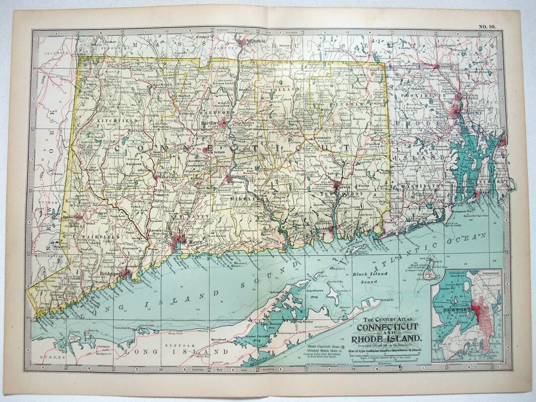 Original 1902 Map of Connecticut and Rhode Island by the Century ...