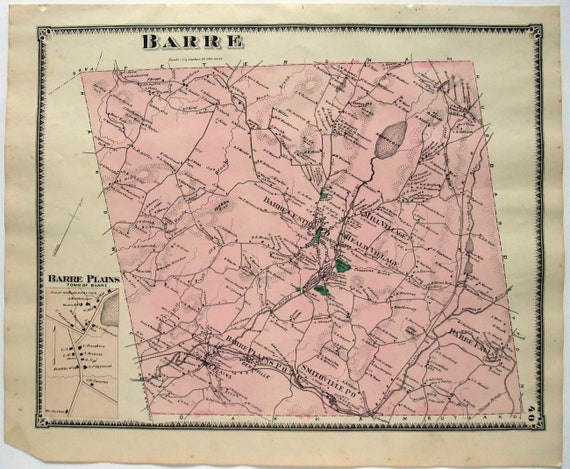 Barre Massachusetts. 1870 Map by FW Beers. Hand Colored. - Etsy