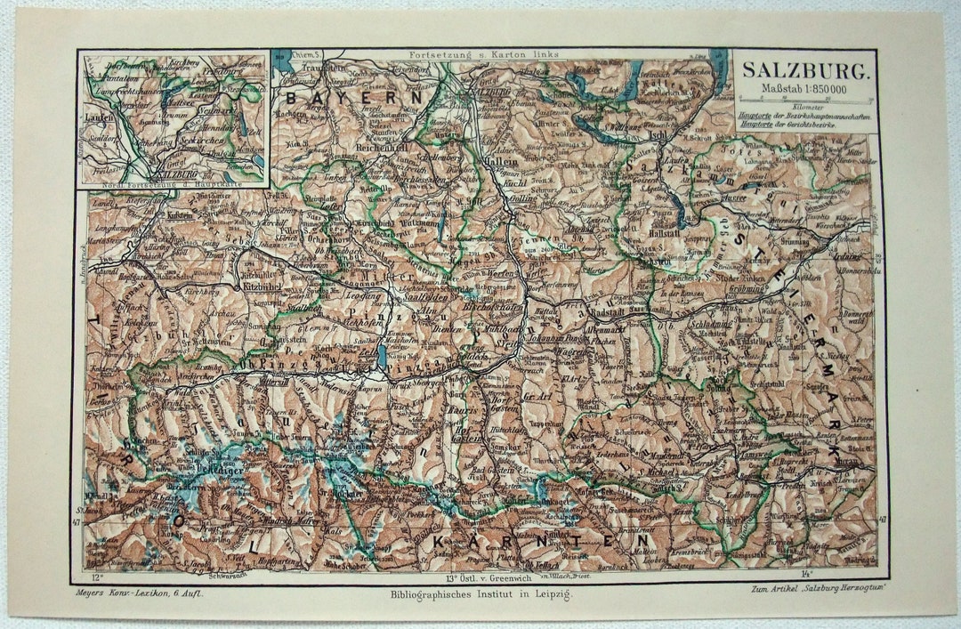 Salzburg Province, Austria - Original 1907 Map by Meyers. Antique - Etsy