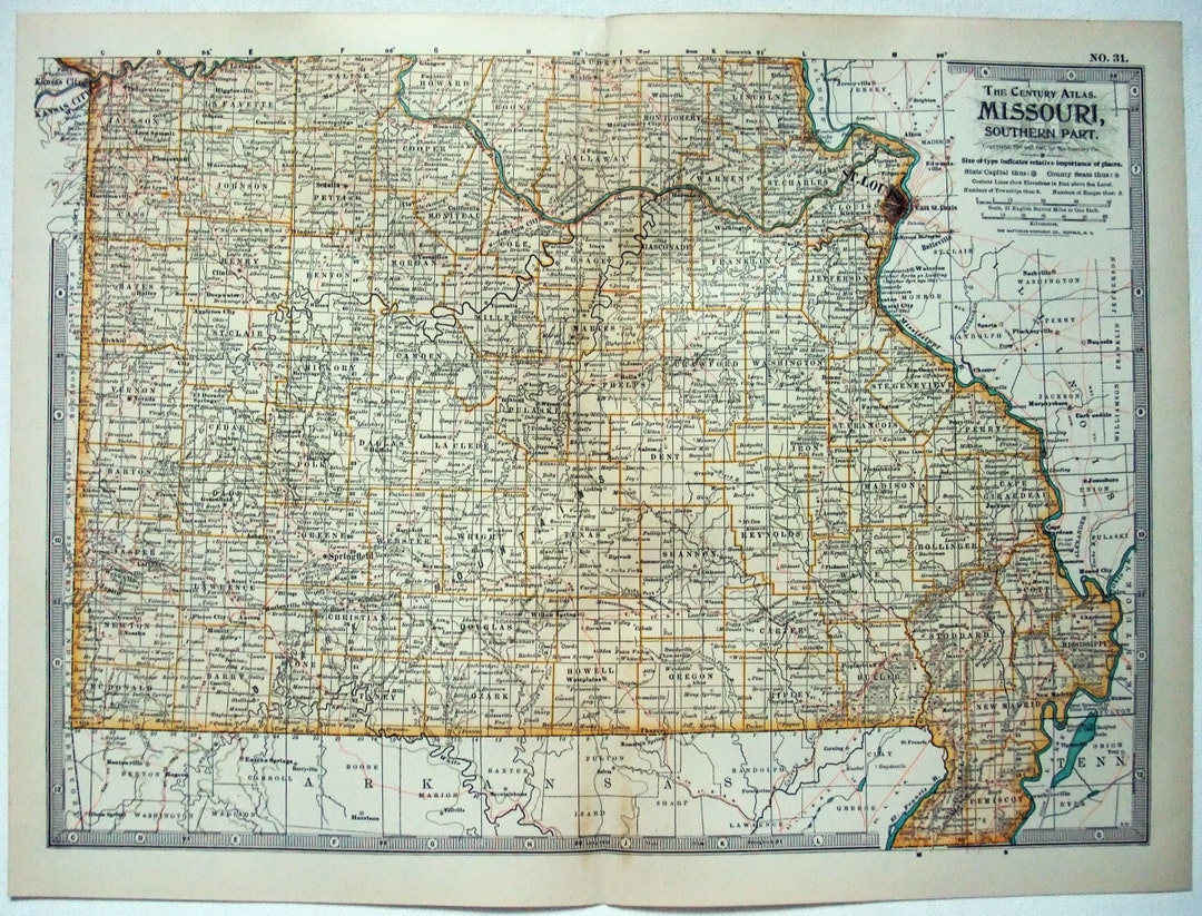1902 Antique Map of Southern Missouri by Century Company - Etsy