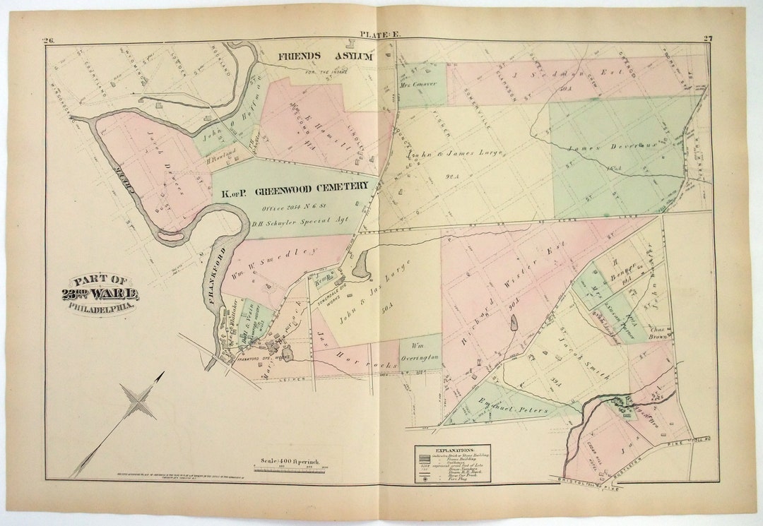Large Original 1876 Map of the Lawncrest & Frankford Section of ...
