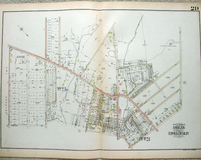 Large Original 1927 Map of Parts of Borough of Ambler, Upper Dublin ...