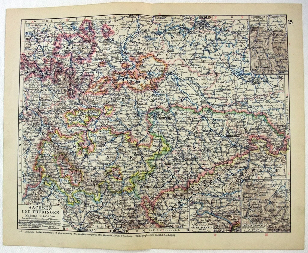 Original 1931 German Map of Saxony and Thuringia Vintage - Etsy