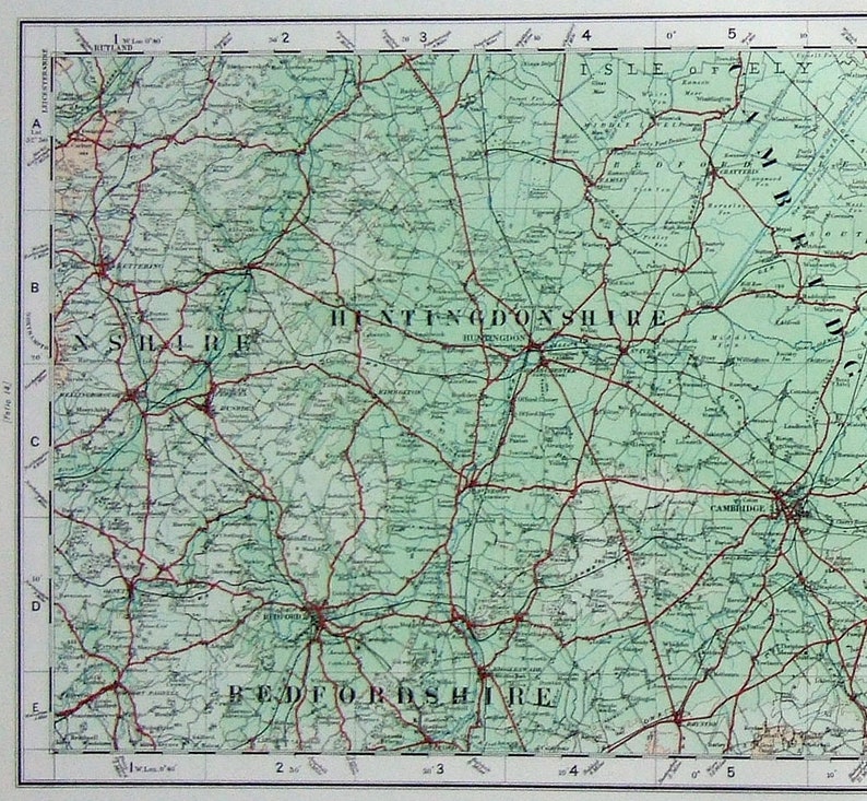 Huntingdonshire - Suffolk England - Original 1922 Ordnance Survey Map ...
