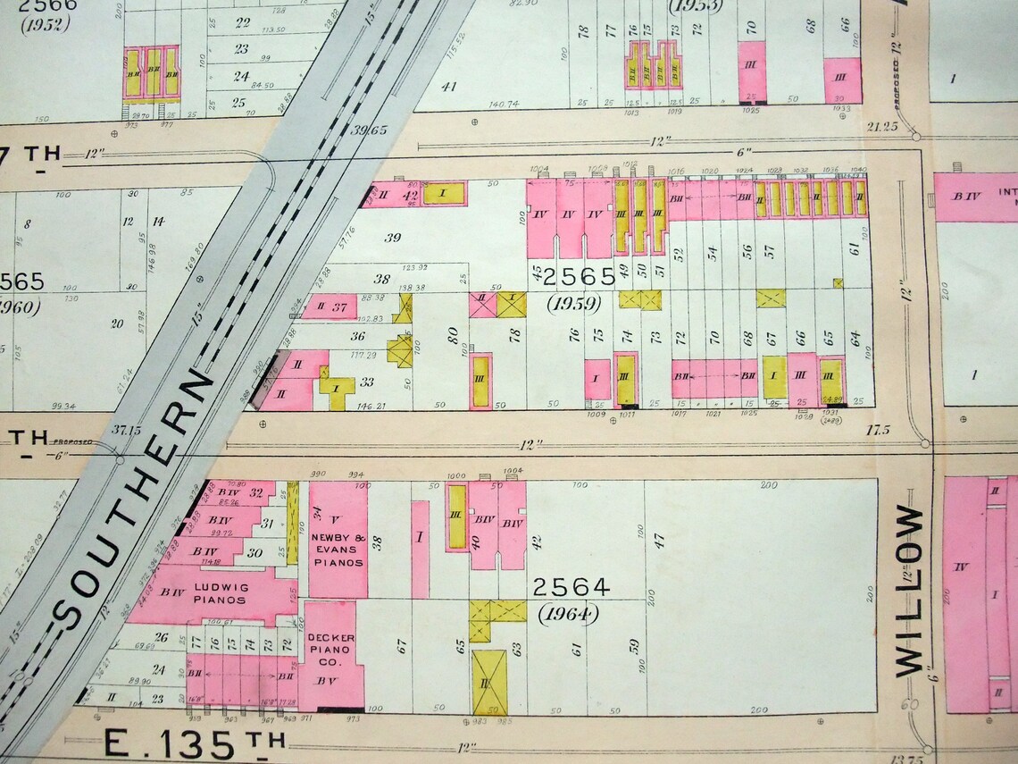 Huge Antique Map of Bronx NY Port Morris From E 135th to E - Etsy