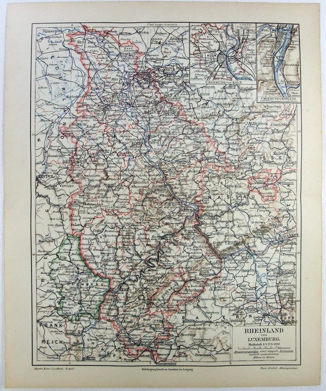 Original 1908 Map of Rhineland, Germany by Meyers. Antique Rheinland - Etsy
