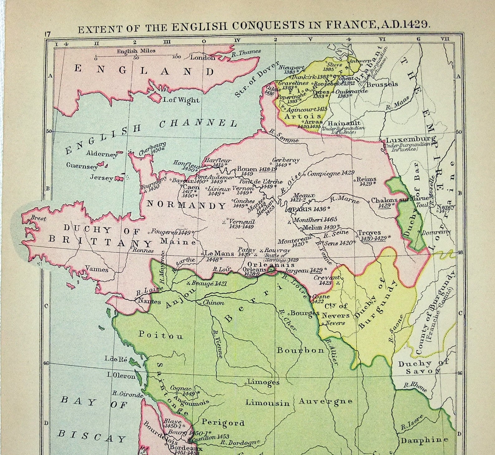 Vintage Map of the Extent of English Conquests in France AD | Etsy
