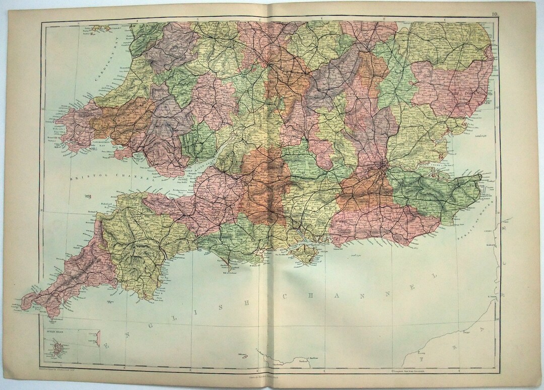 England & Wales - Southern Part - Large Original 1876 Map by A C Black ...