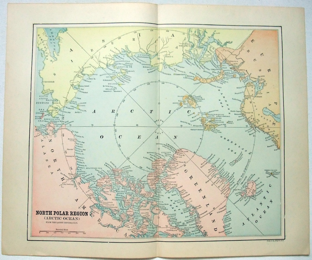Arctic Region - Original 1895 Map by Fisk & Co. North Pole. Antique - Etsy