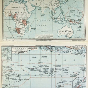 Antique Original Map of German Colonies in Africa & the Pacific Ocean ...