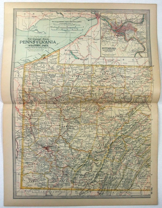 Original 1897 Map of Western Pennsylvania by the Century - Etsy UK
