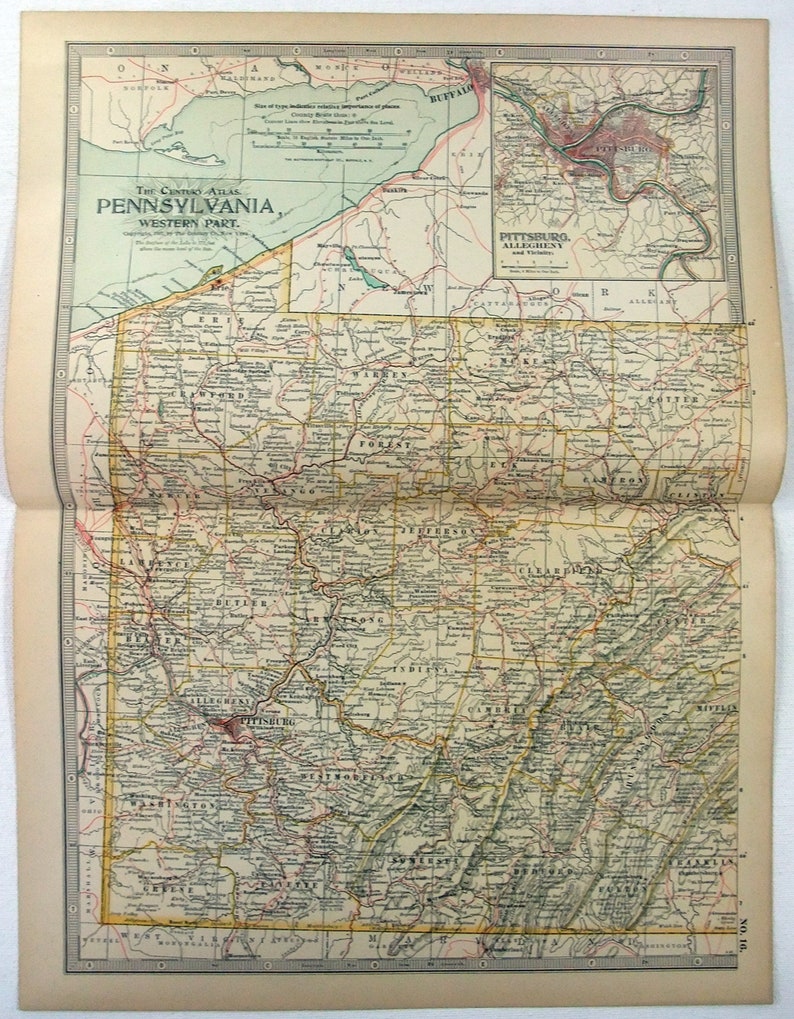 Original 1897 Map of Western Pennsylvania by the Century - Etsy