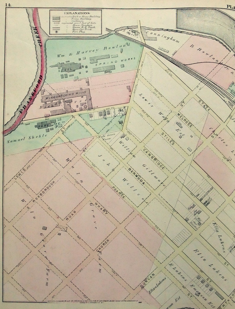 Large Original 1876 Map of SE Part of the Frankford Section of - Etsy