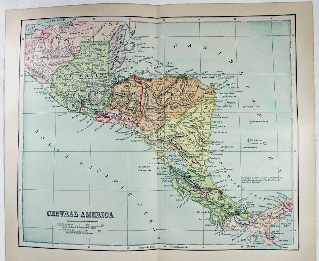 Original 1895 Map of Central America. Antique - Etsy