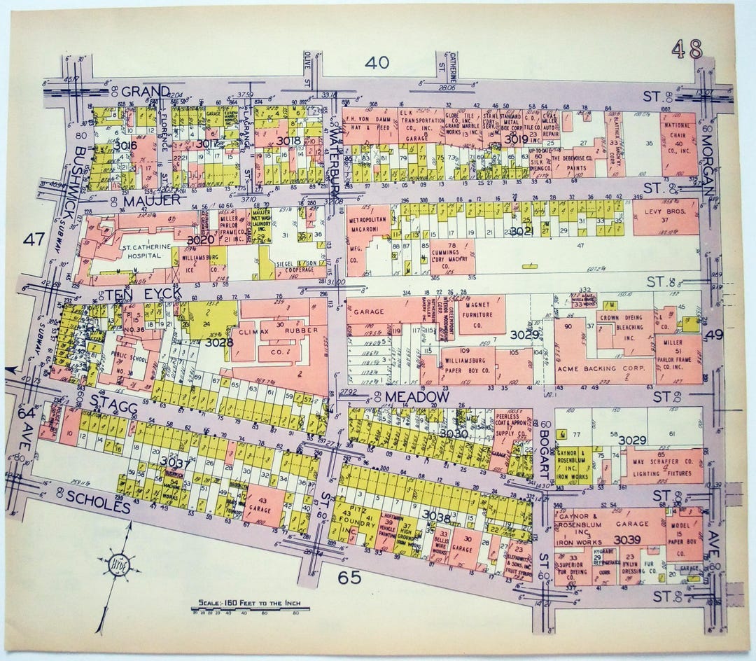 1929 Brooklyn Map - E Williamsburg, Bushwick - Original Belcher Hyde - Etsy
