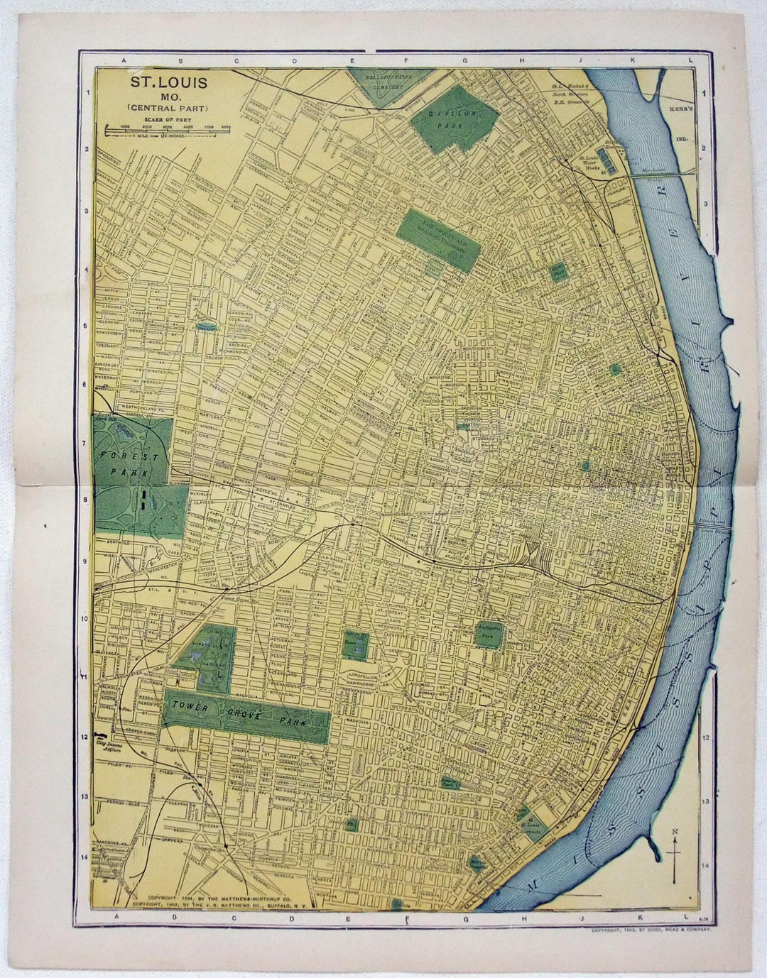 St Louis, Missouri - Original 1903 Dated Street and Railroad Map by ...