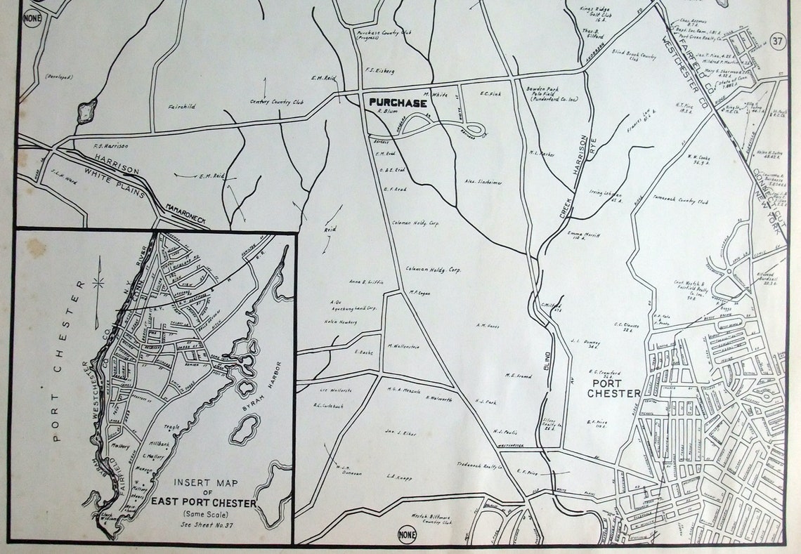 Port Chester & Purchase NY Large Original 1931 Map by Dolph - Etsy