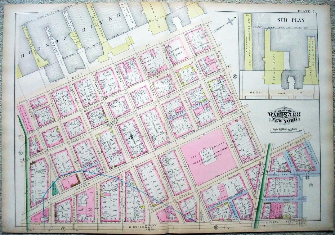 Manhattan - Tribeca - Large Original 1881 Map by E. Robinson - Etsy