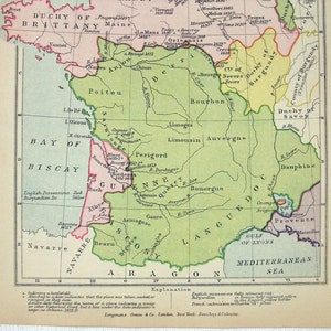 Vintage Map of the Extent of English Conquests in France AD 1429 ...