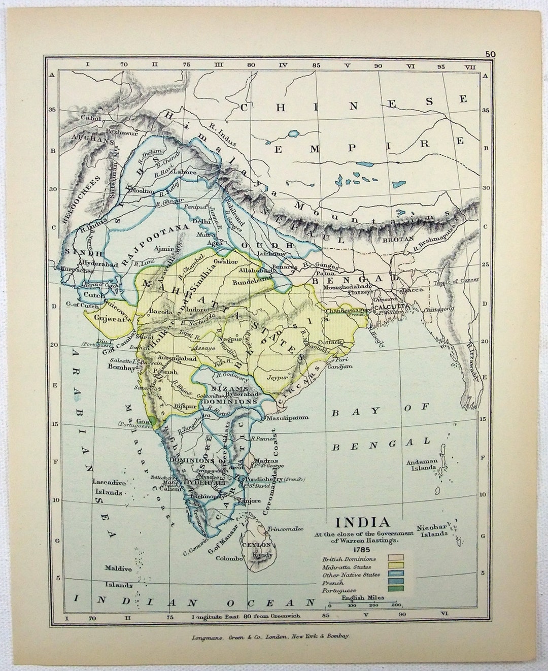Vintage Map of India in 1785 - Published by Longmans Green in 1905 - Etsy